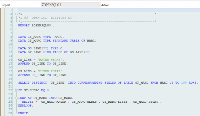OPEN SQL(03) DISTINCT GT_LINE :: gm