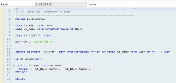 OPEN SQL(02) DISTINCT GS_LINE :: gm