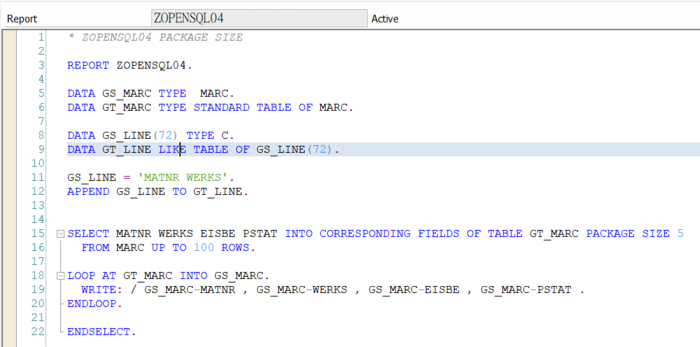 OPEN SQL(04) PACKAGE SIZE :: gm