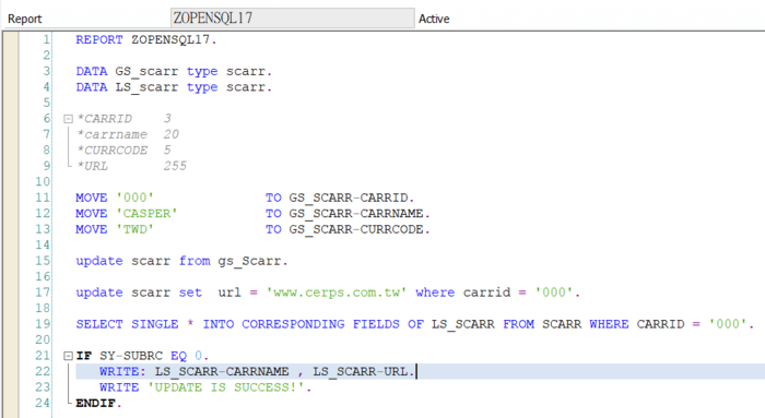 OPEN SQL(17) UPDATE :: gm